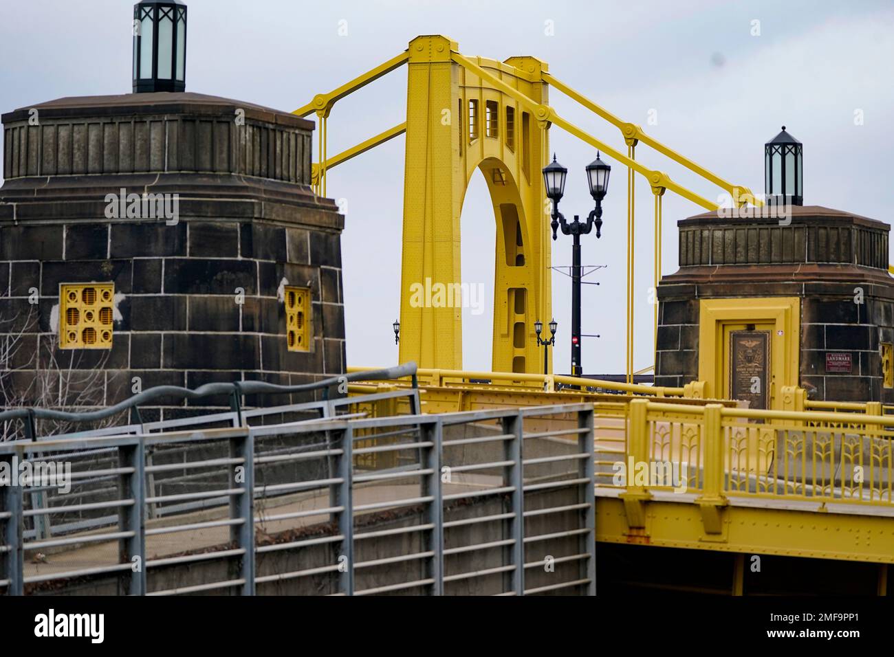 A support tower of the Rachel Carson Bridge is visible between the ...