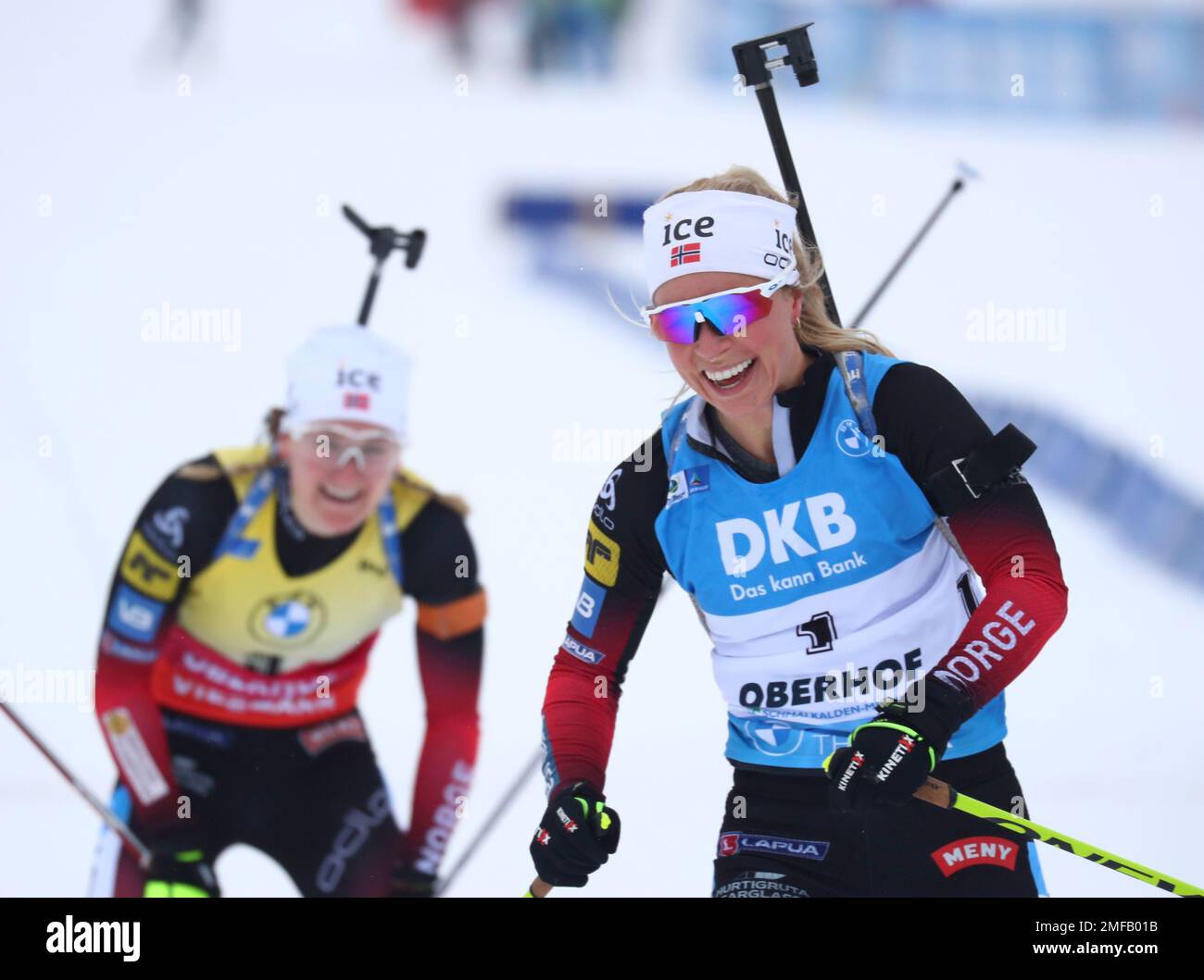 Norway's Tiril Eckhoff, right, leads Norway's Marte Olsbu Roeiseland to ...