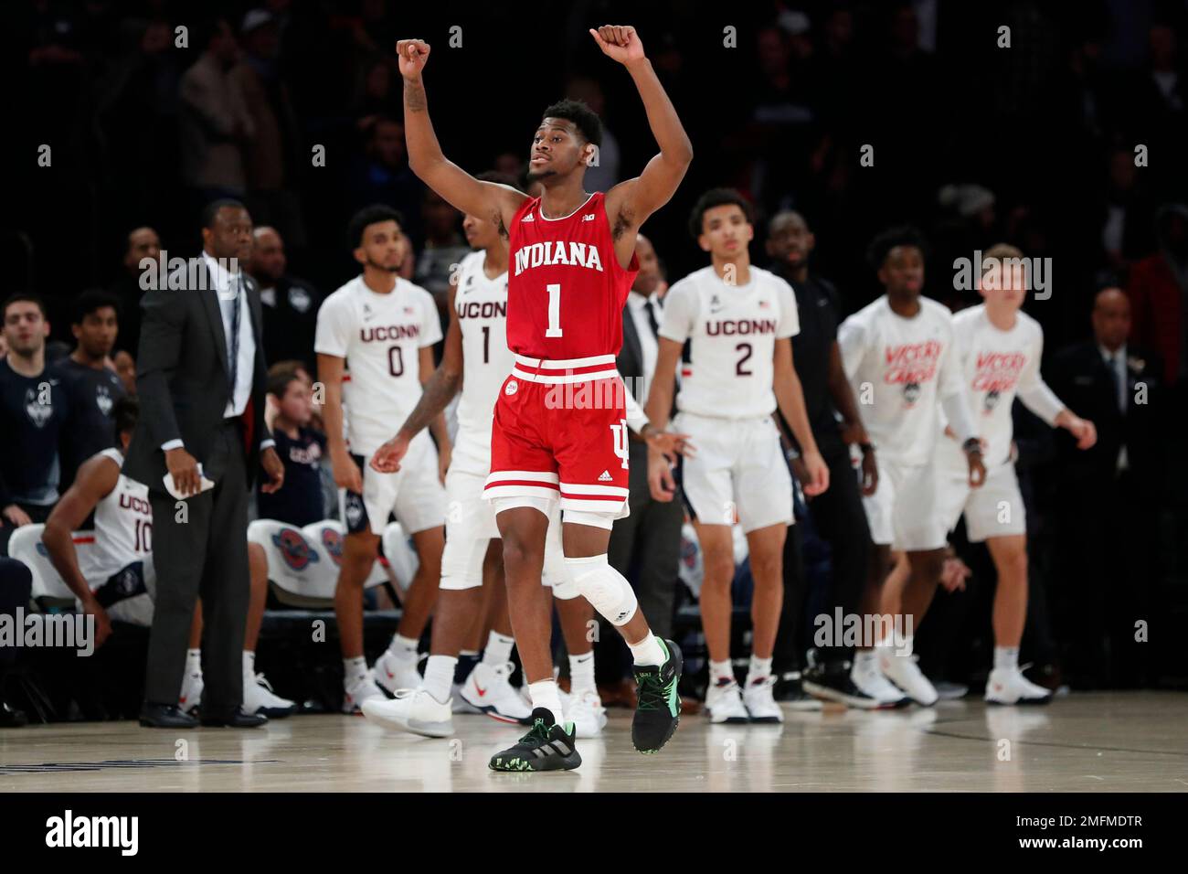 FILE - Indiana guard Al Durham (1) celebrates at the end of an NCAA ...
