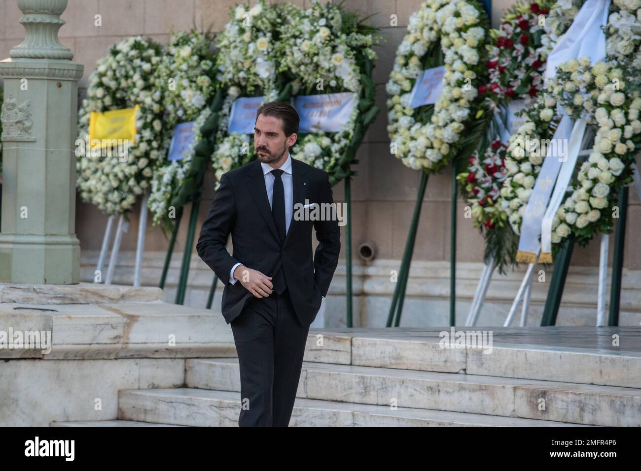 Athen, Griechenland. 16. Januar 2023 Prinz Nikolaos nimmt an der Beerdigung des ehemaligen ...