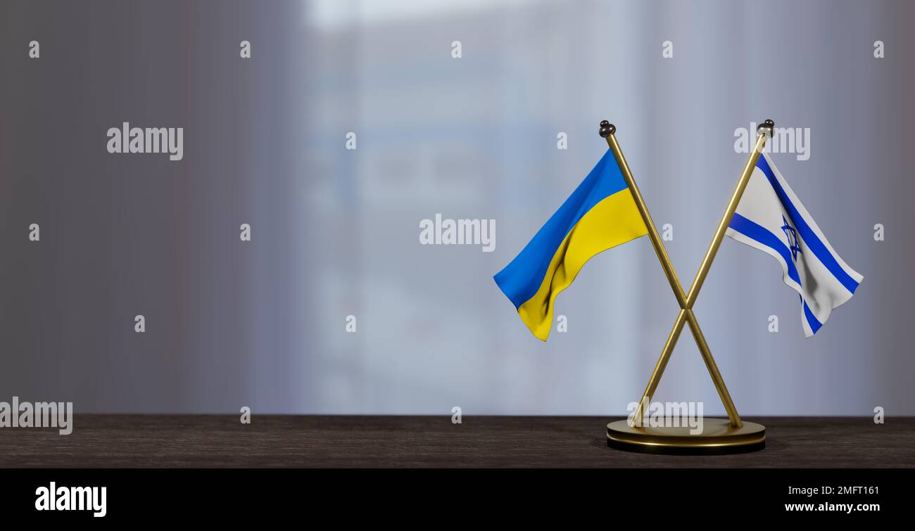 Ukraine und israel flaggen auf dem tisch -Fotos und -Bildmaterial in hoher Auflösung – Alamy