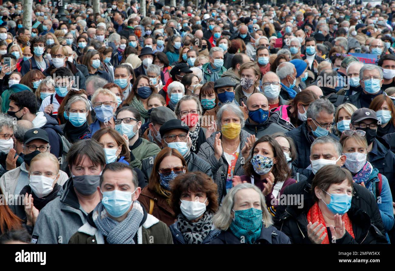 People gather on Republique square during a demonstration Sunday Oct ...