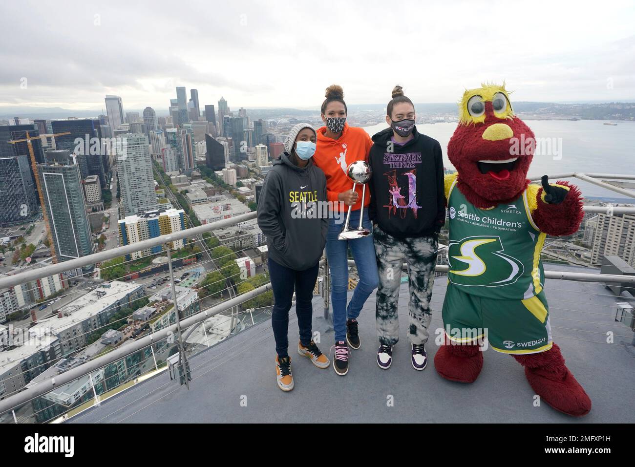 Seattle Storm players, from left, Jewell Loyd, Mercedes Russell, and ...