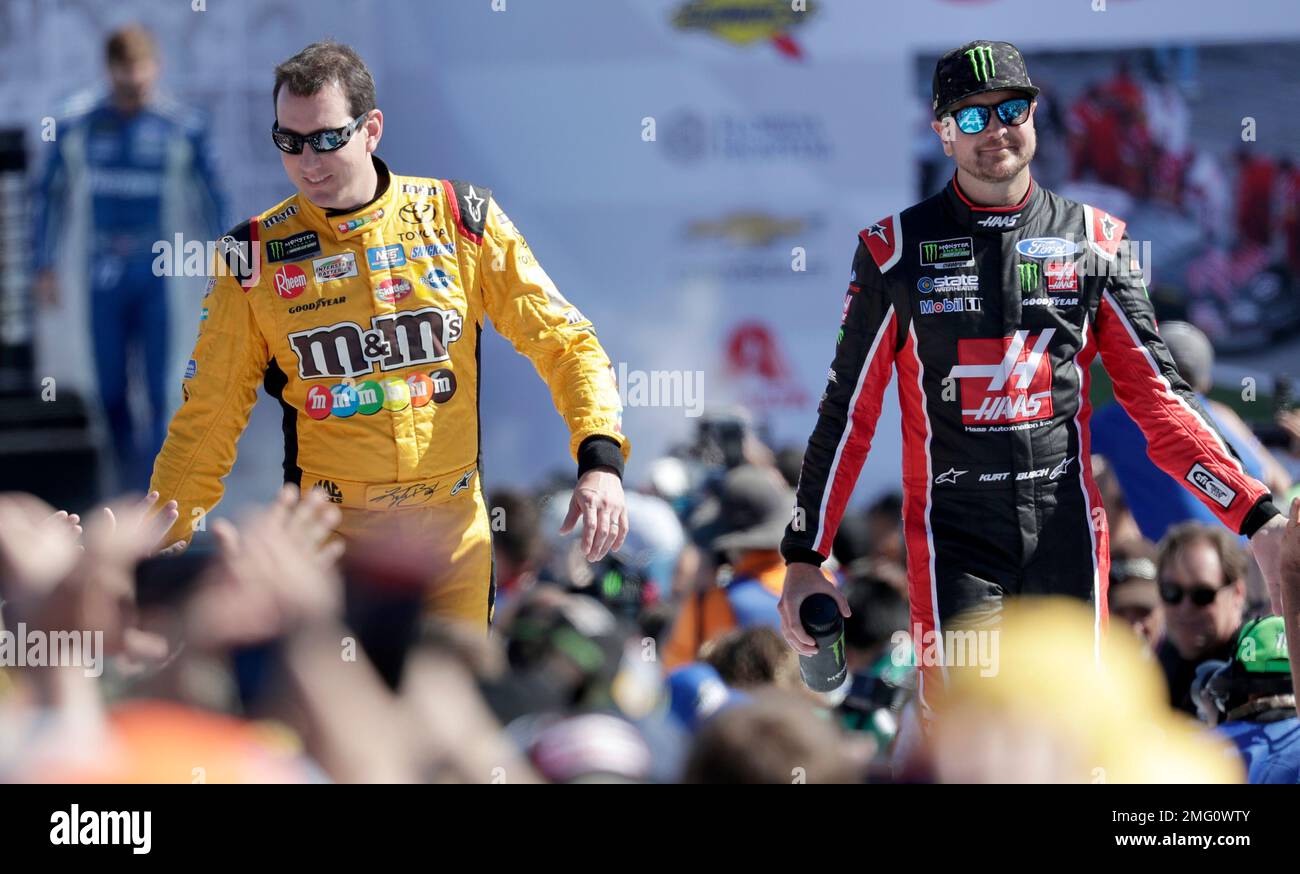 FILE - In this Feb. 18, 2018, file photo, Kyle Busch, left, and Kurt ...