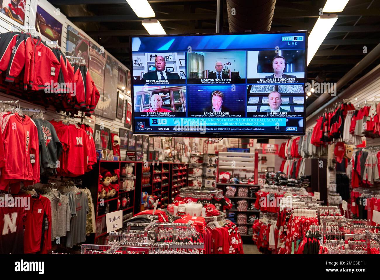 The Husker Hounds sports apparel store in Omaha, Neb., shows on ...
