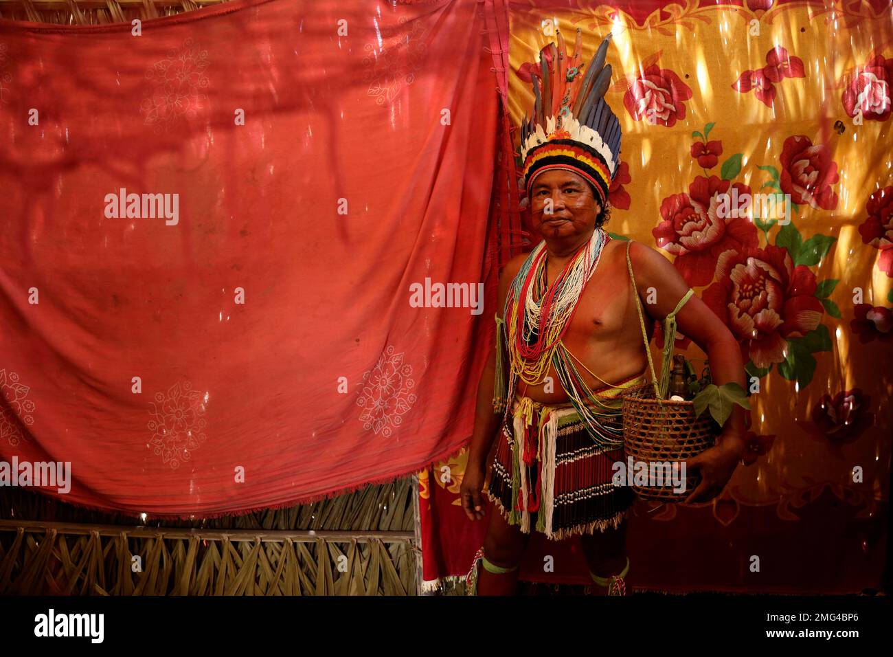 Tenetehara Indigenous Shaman Paulo Sergio Tembe, 50, poses for photo in ...