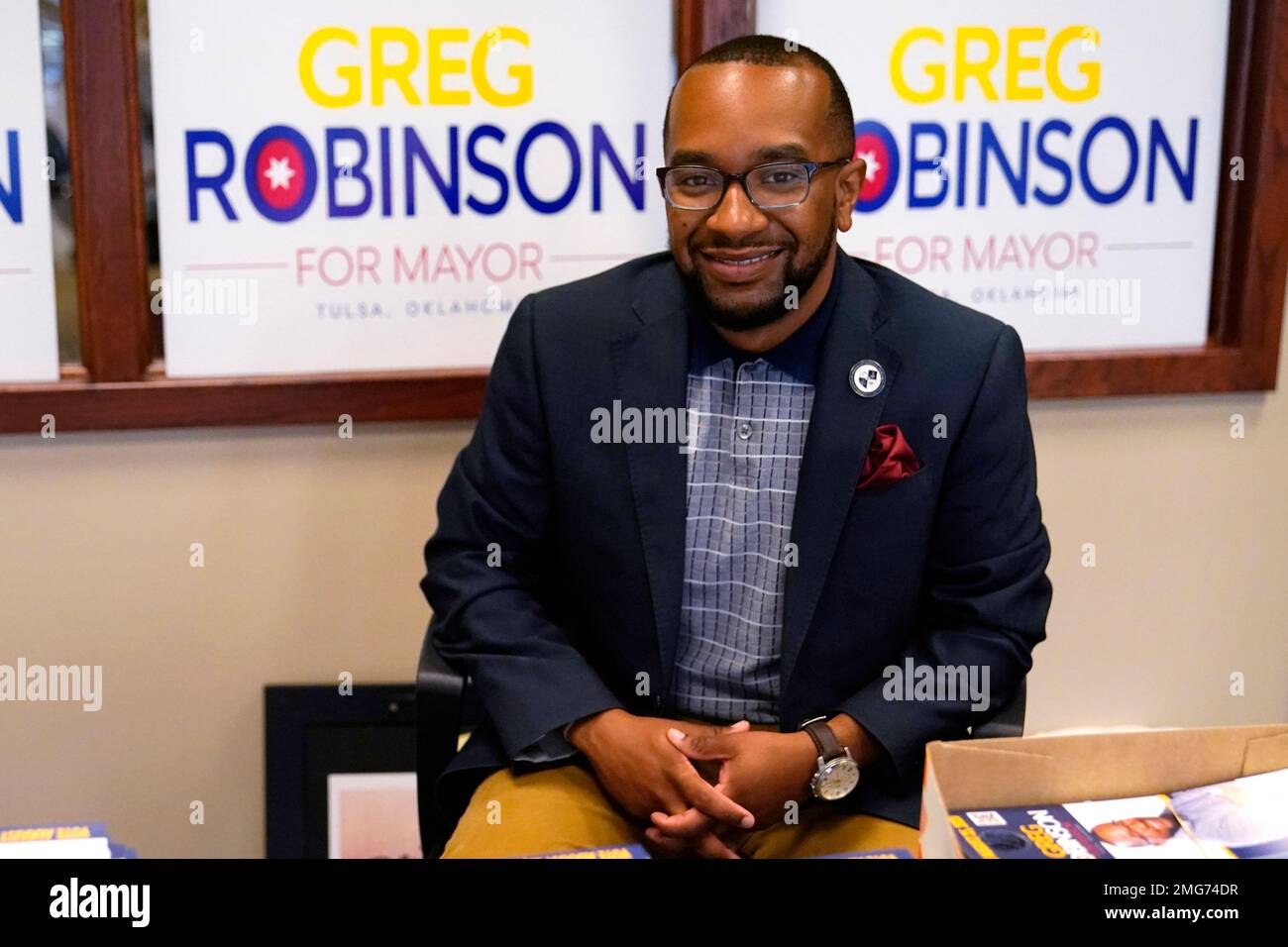 Tulsa Mayoral candidate Greg Robinson poses for a photo in his campaign ...