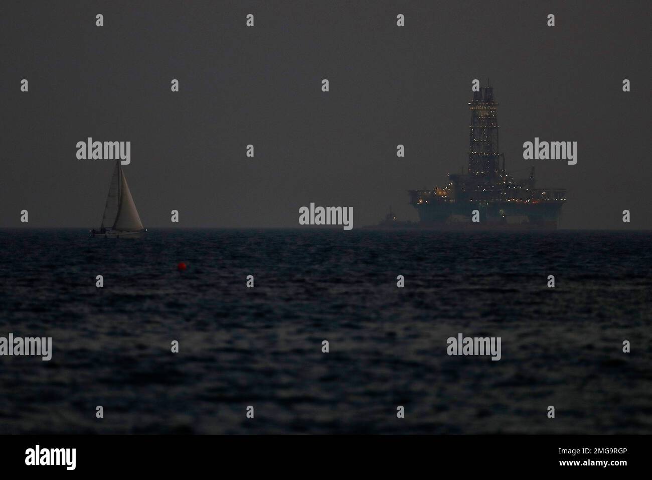 An offshore drilling rig is seen in the waters off Cyprus' coastal city ...