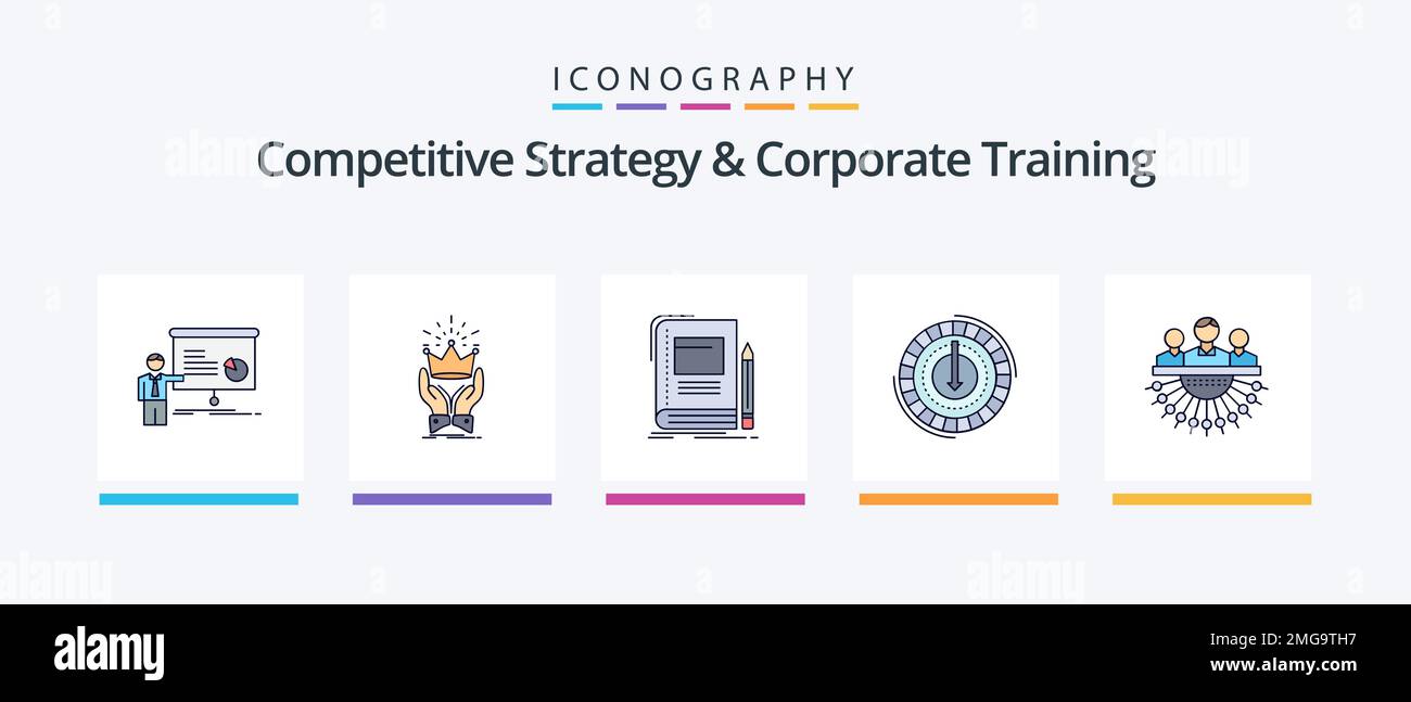 Wettbewerbsstrategie und Corporate Training Line gefüllt 5 Symbolpaket ...