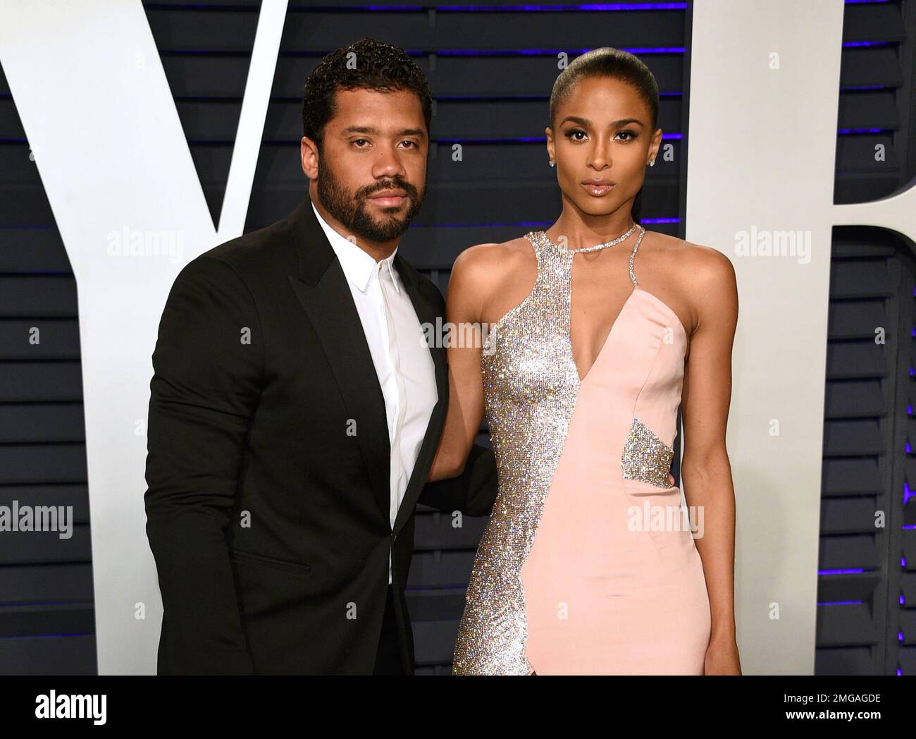 FILE - Russell Wilson, left, and Ciara arrive at the Vanity Fair Oscar ...