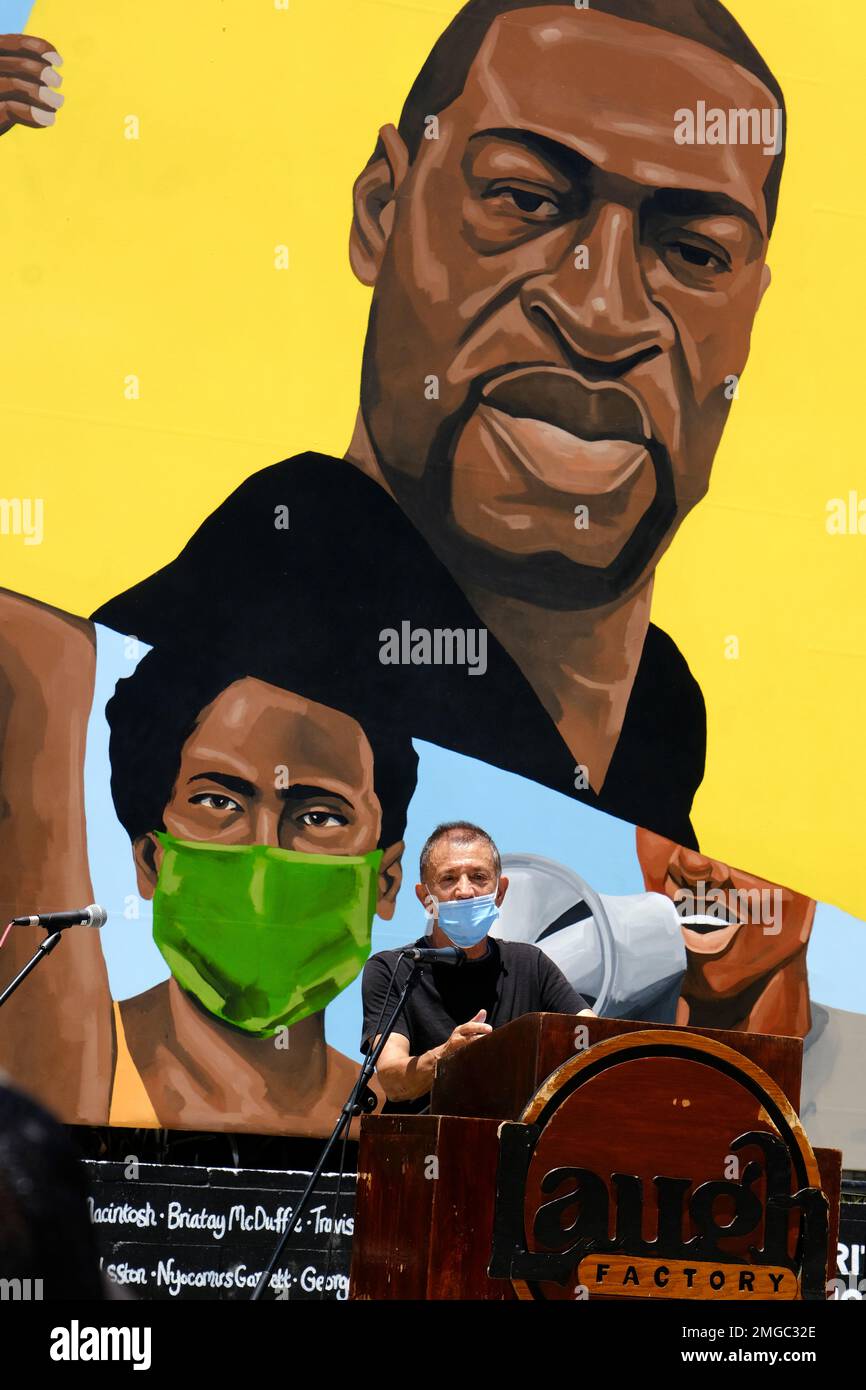 Jamie Masada, owner of the Laugh Factory talks during the unveiling of ...