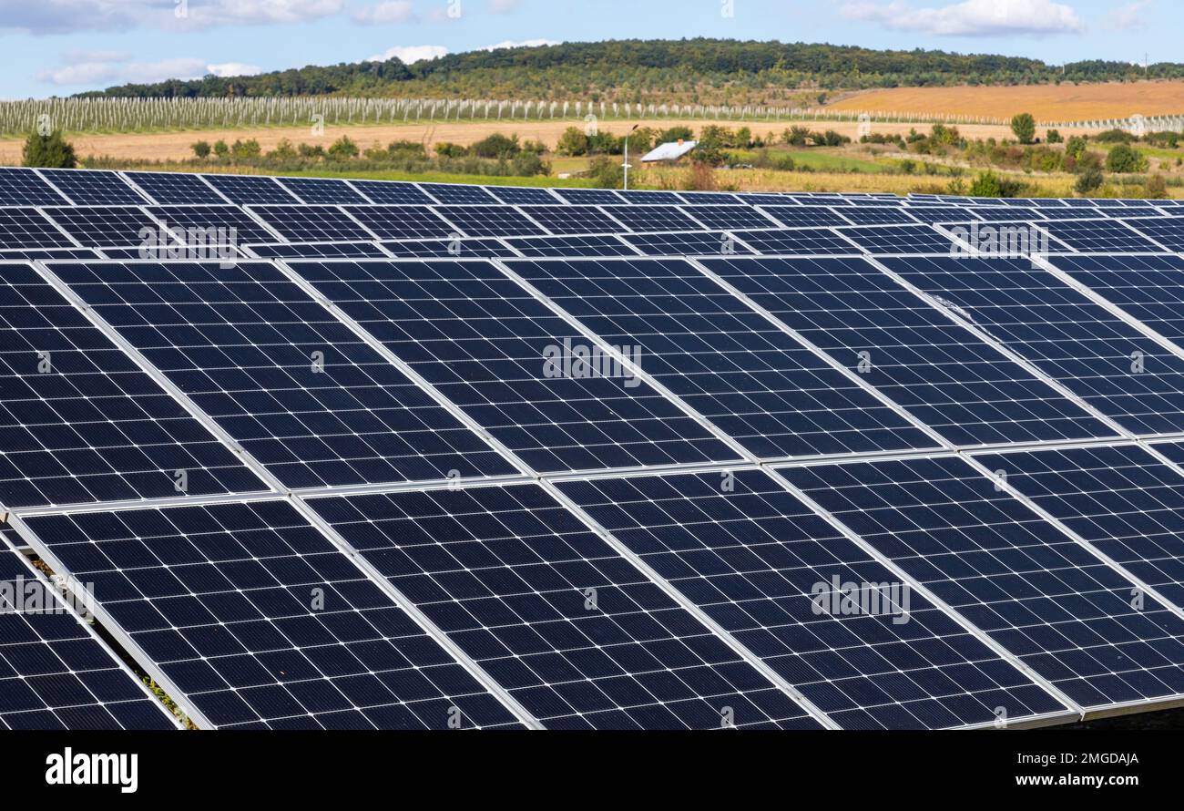 Solarpaneele in großen Photovoltaik-Kraftwerken, Solarpark, Erneuerbare ...