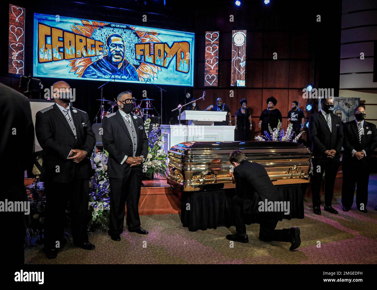 Minneapolis Mayor Jacob Frey kneels by the casket of George Floyd ...