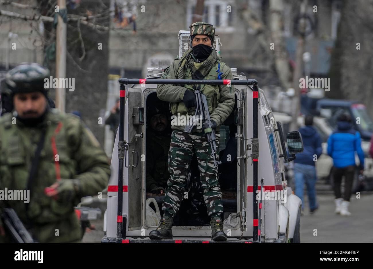 Indian security officers stand guard near the venue of a Republic Day ...