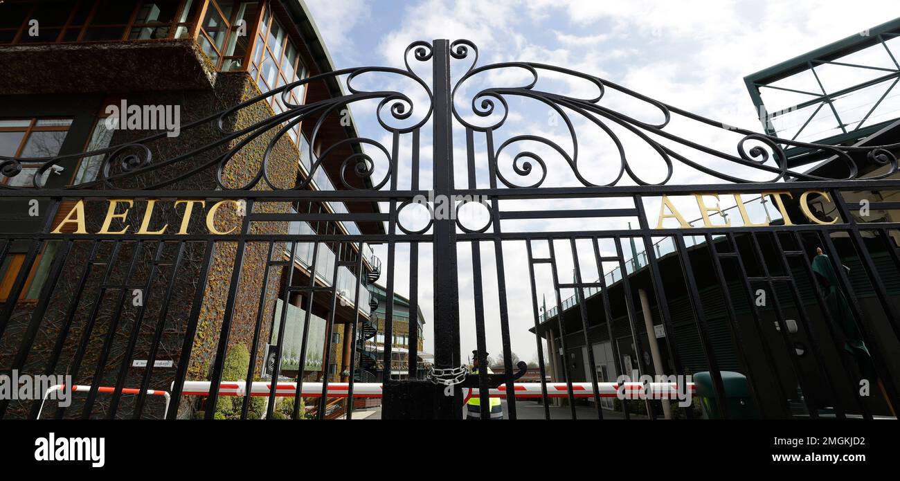 A security guard inside the main gates to Wimbledon as it is announced ...