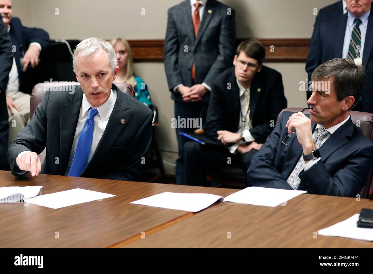 Sen. David Blount, D-Jackson, left, states his opposition to proposed ...