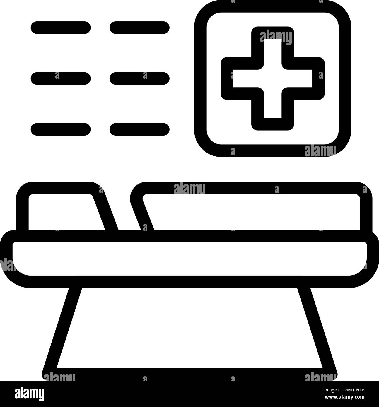 Konturvektor des Bettsymbols in der Notaufnahme. Medizinischer Patient ...