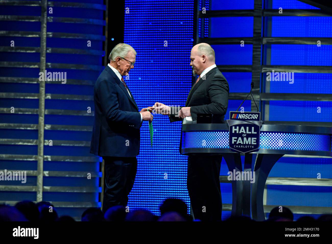 Coy Gibbs, right, presents the Hall of Fame ring to his father, NASCAR ...