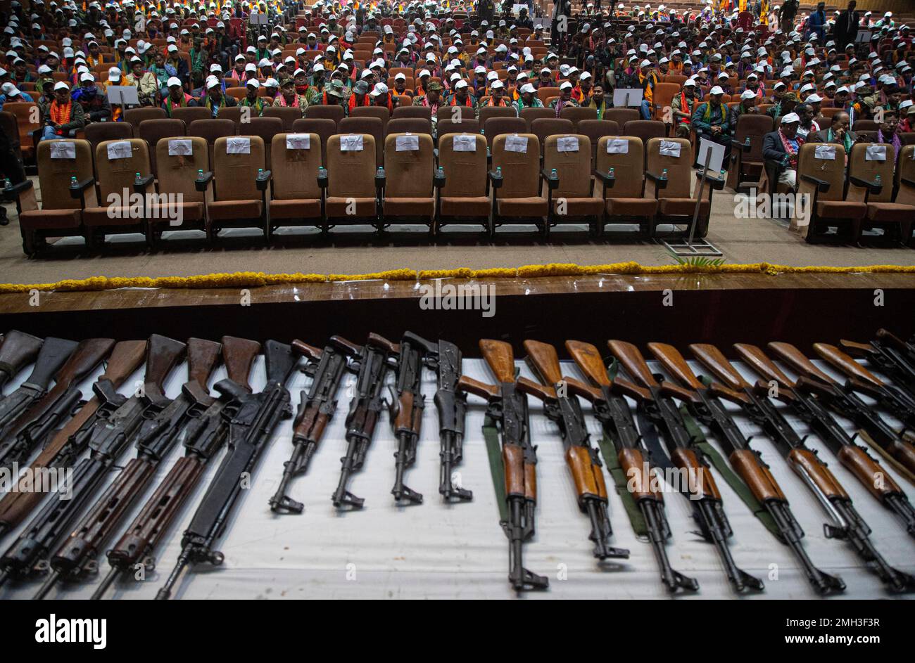 Cadres of National Democratic Front of Bodoland (NDFB) sit during an ...
