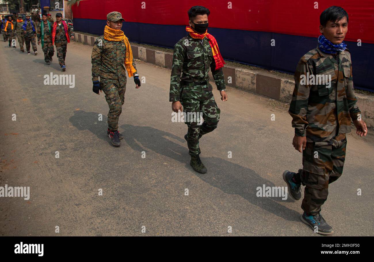 Cadres of National Democratic Front of Bodoland (NDFB) arrive for an ...