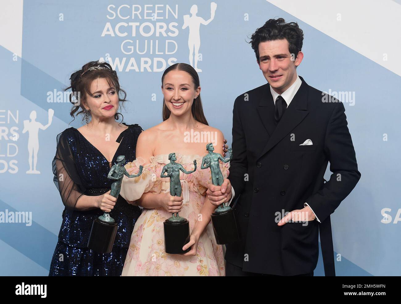 Helena Bonham Carter, from left, Erin Doherty and Josh O'Connor pose in ...