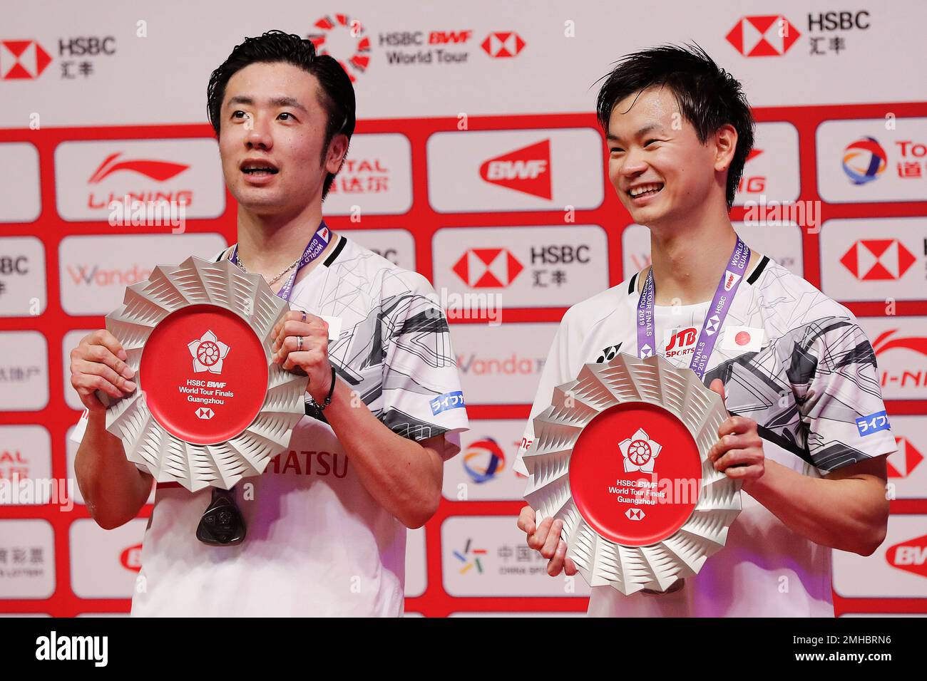 Japan's Hiroyuki Endo, left, and his teammate Yuta Watanabe pose with ...