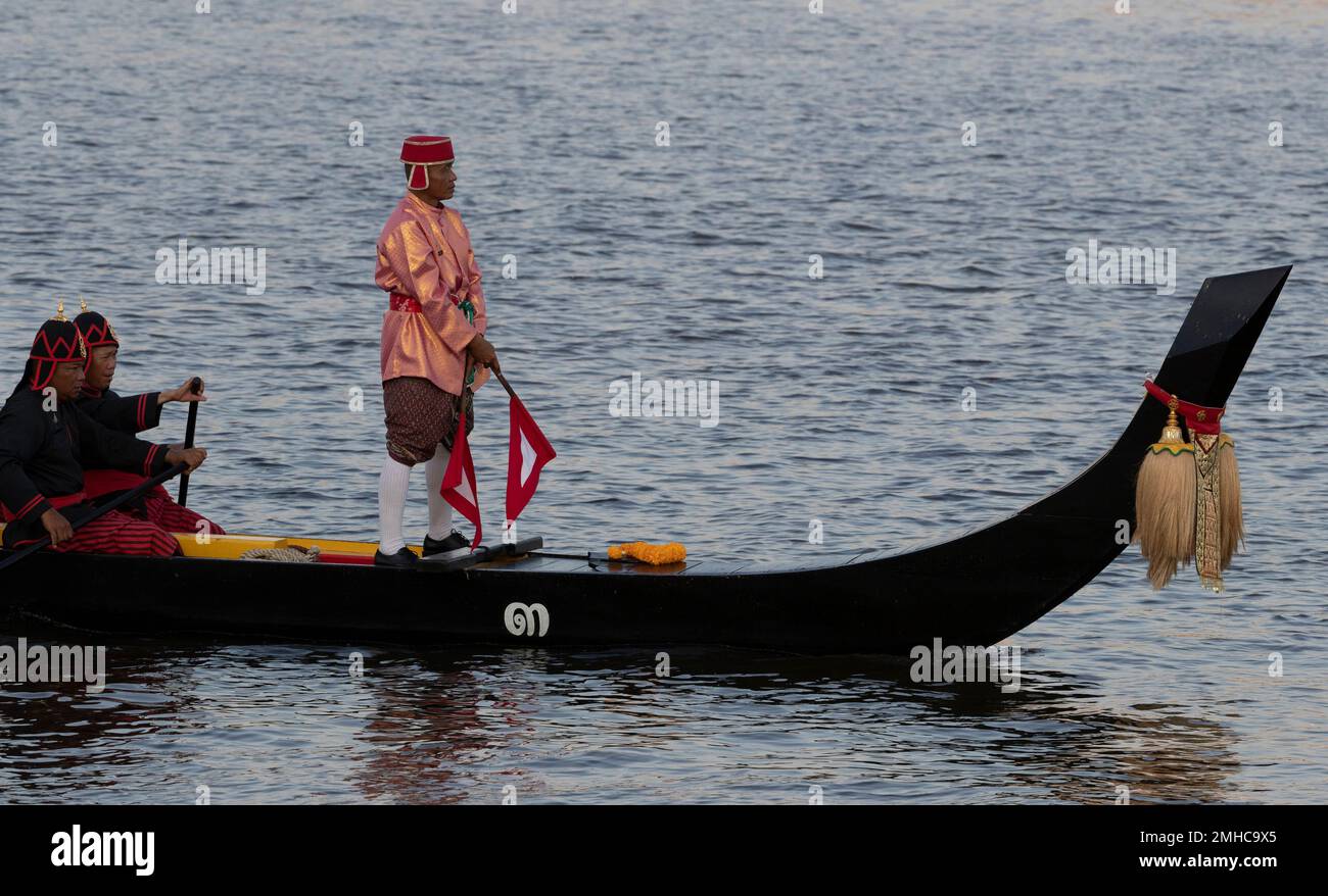 Oarsmen paddle their boat during the Royal Barge Precession on the Chao ...