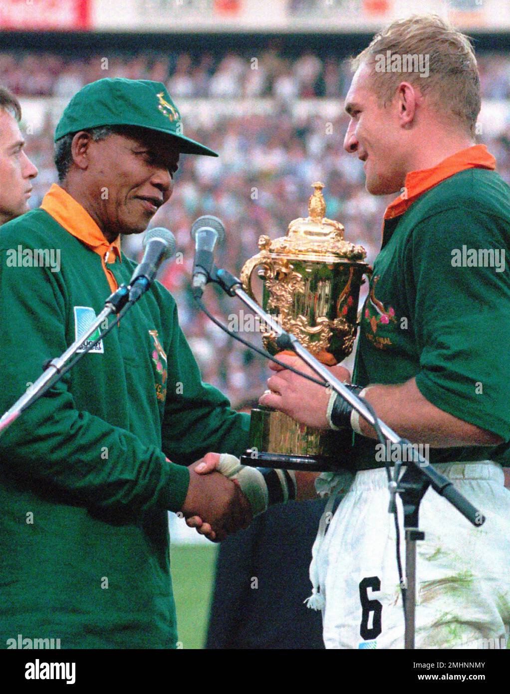 FILE - In this June 24, 1995 file photo, South African rugby captain ...