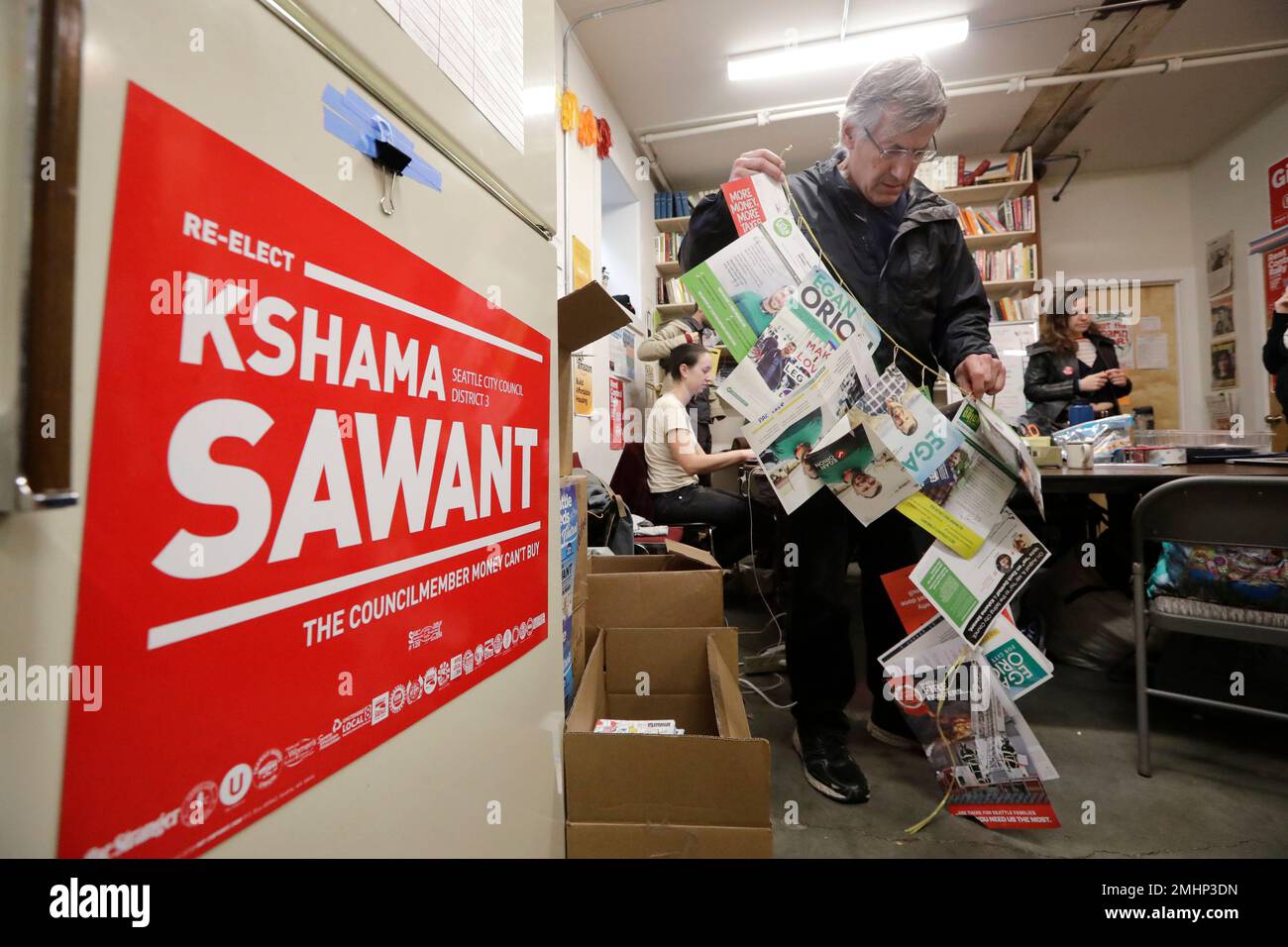 In this Wednesday, Oct. 23, 2019 photo, Merle Adler, a campaign ...