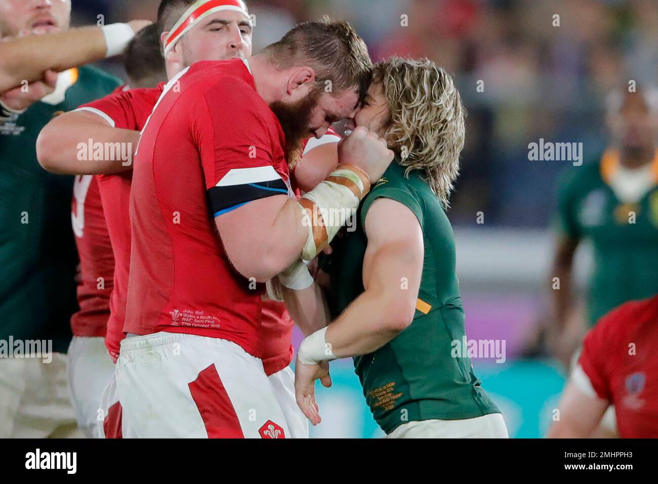 Wales' Jake Ball and South Africa's Faf de Klerk scuffle during the ...