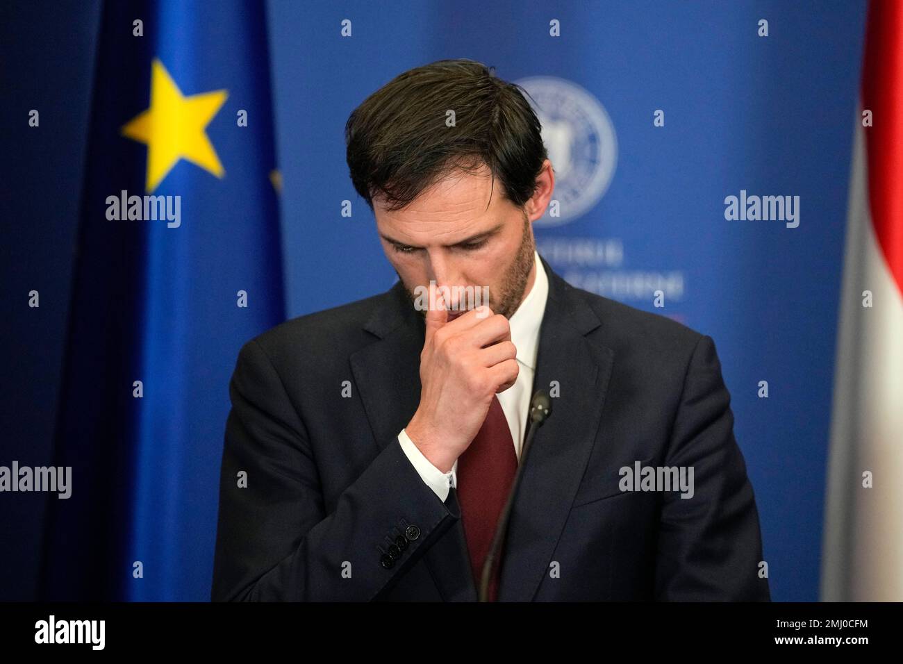 Dutch Foreign Minister Wopke Hoekstra touches his nose during joint ...