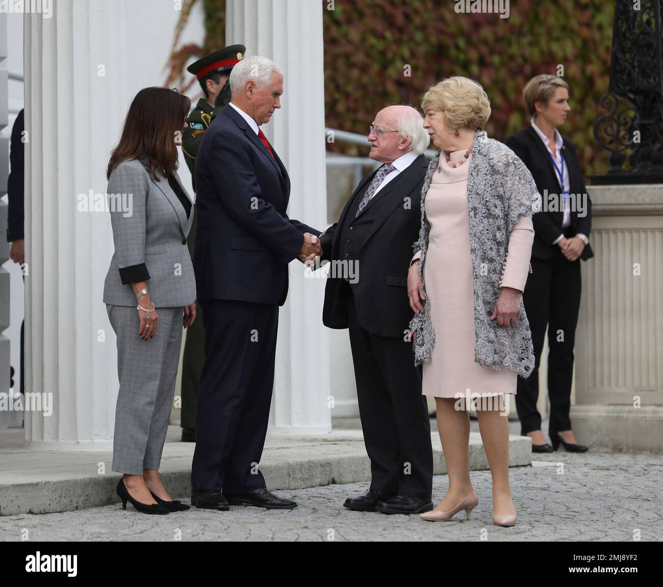 US Vice President Mike Pence and wife Karen Pence, left, meet with ...