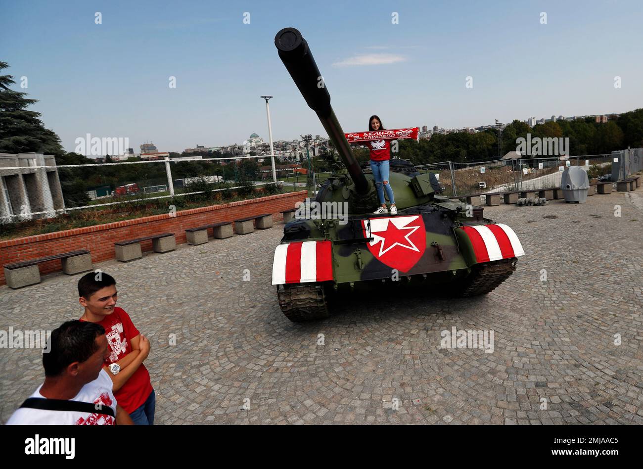 Former Yugoslav army T-55 battle tank seen in front of northern ...
