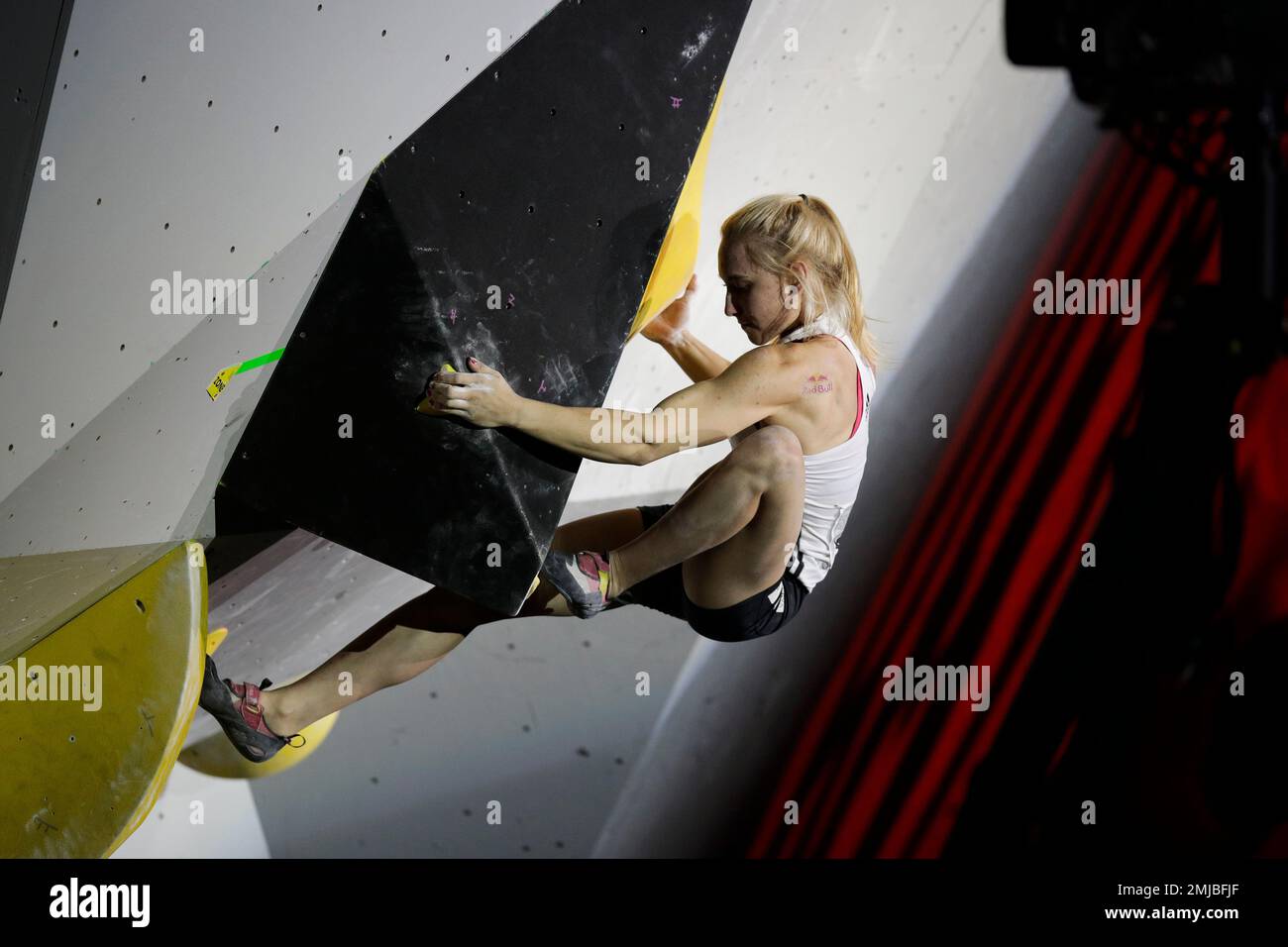 Janja Garnbret, of Slovenia, competes during the women's combined ...