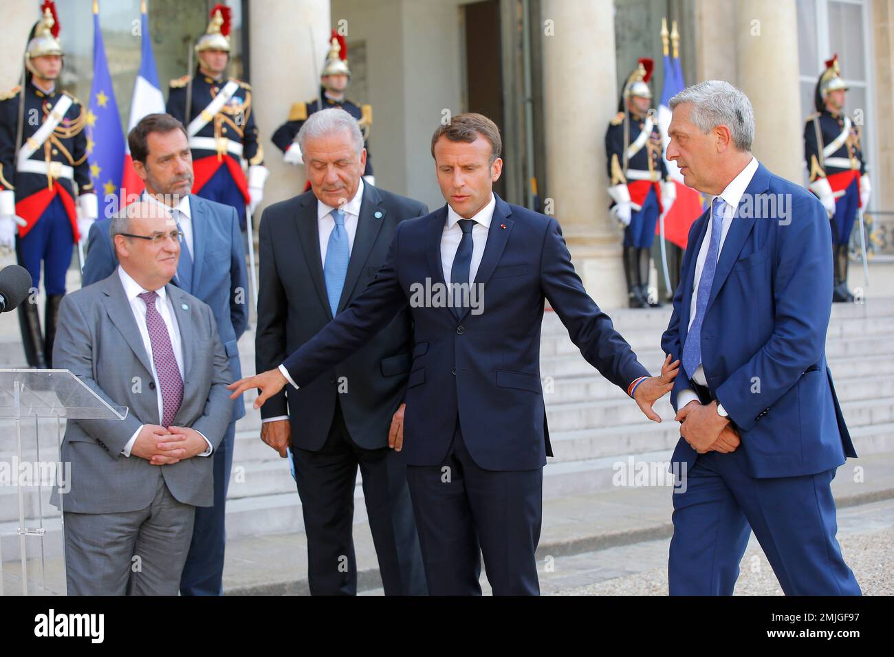 French President Emmanuel Macron, left, welcomes United Nations High ...