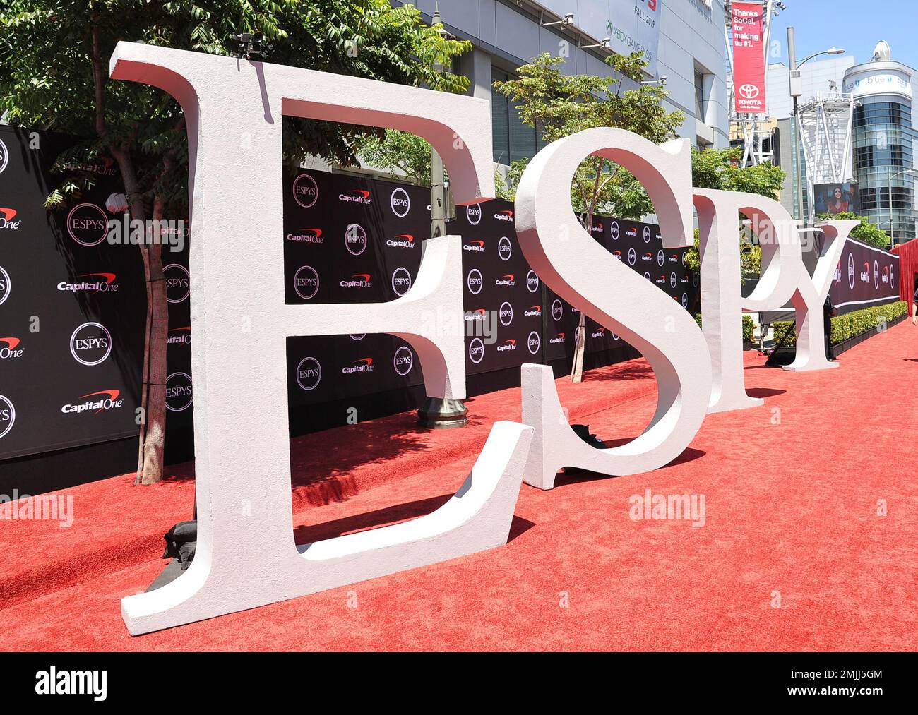ESPY signage appears at the ESPY Awards on Wednesday, July 10, 2019, at ...