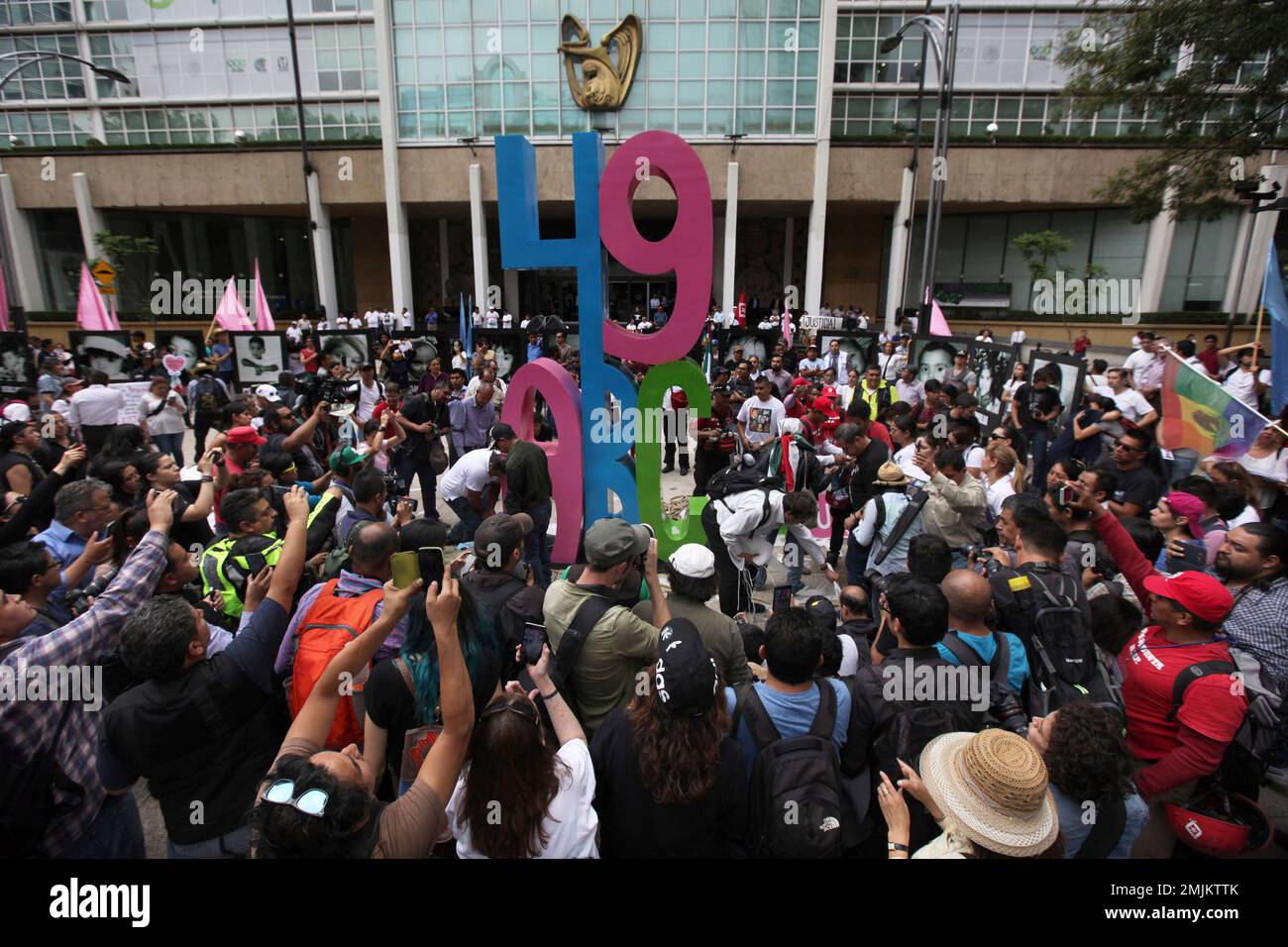 In this June 5, 2017 photo, activists unveil an "anti-monument" in ...