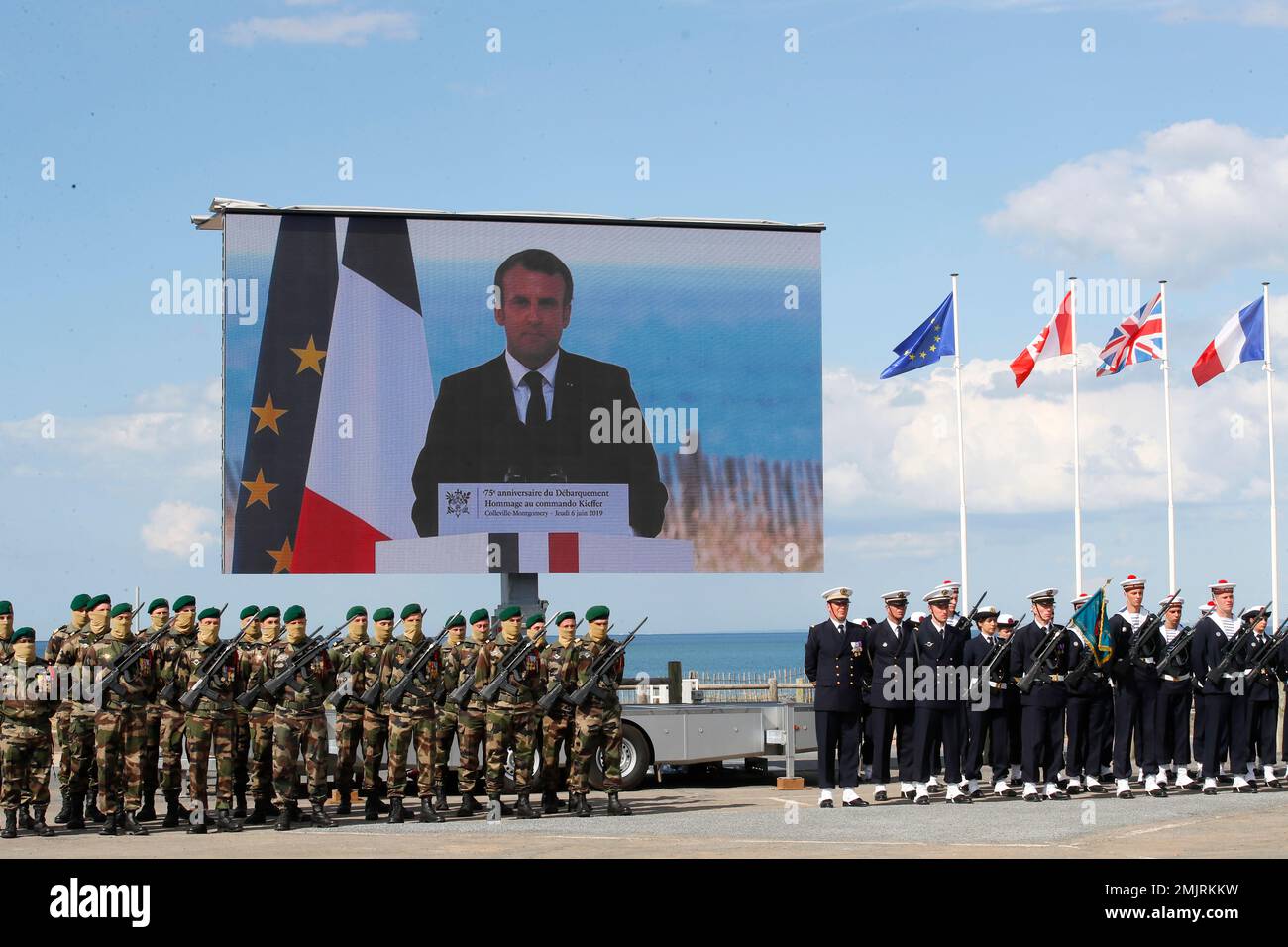 French soldiers listen to French President Emmanuel Macron during a ...