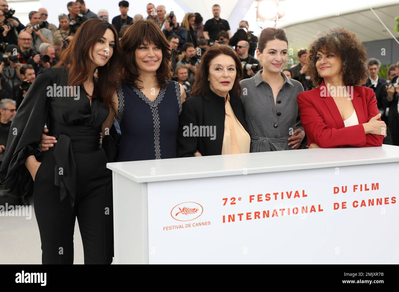 Actresses Monica Bellucci, from left, Marianne Denicourt, Anouk Aimee ...