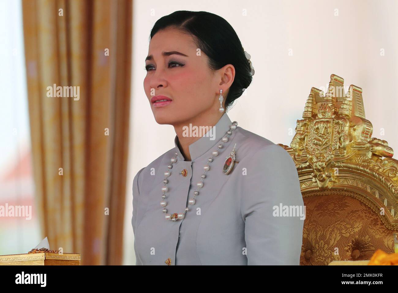 Thailand's Queen Suthida addresses the audience at the royal ploughing ceremony in Bangkok ...