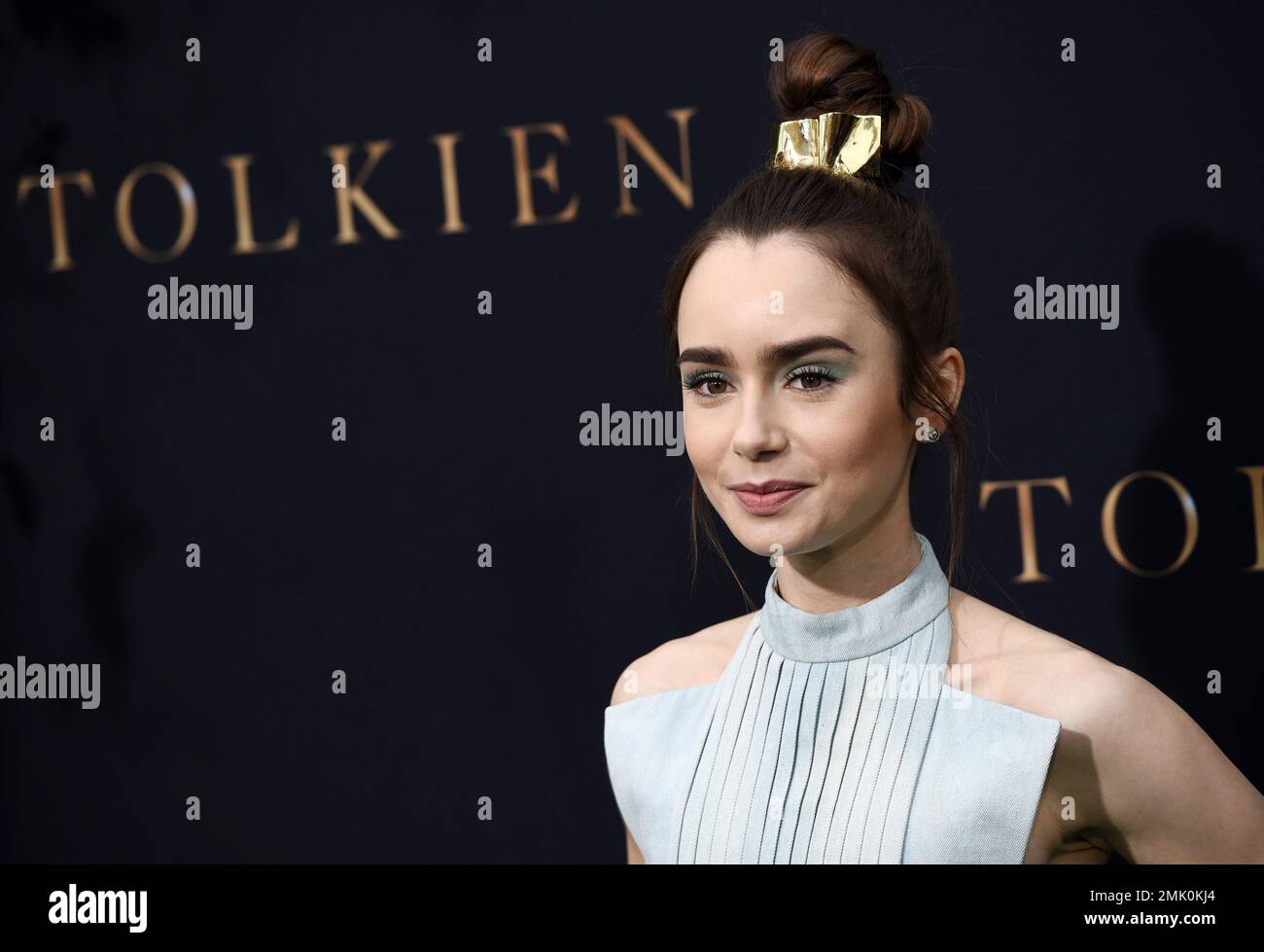 Lily Collins, a cast member in "Tolkien," poses at the premiere of the ...