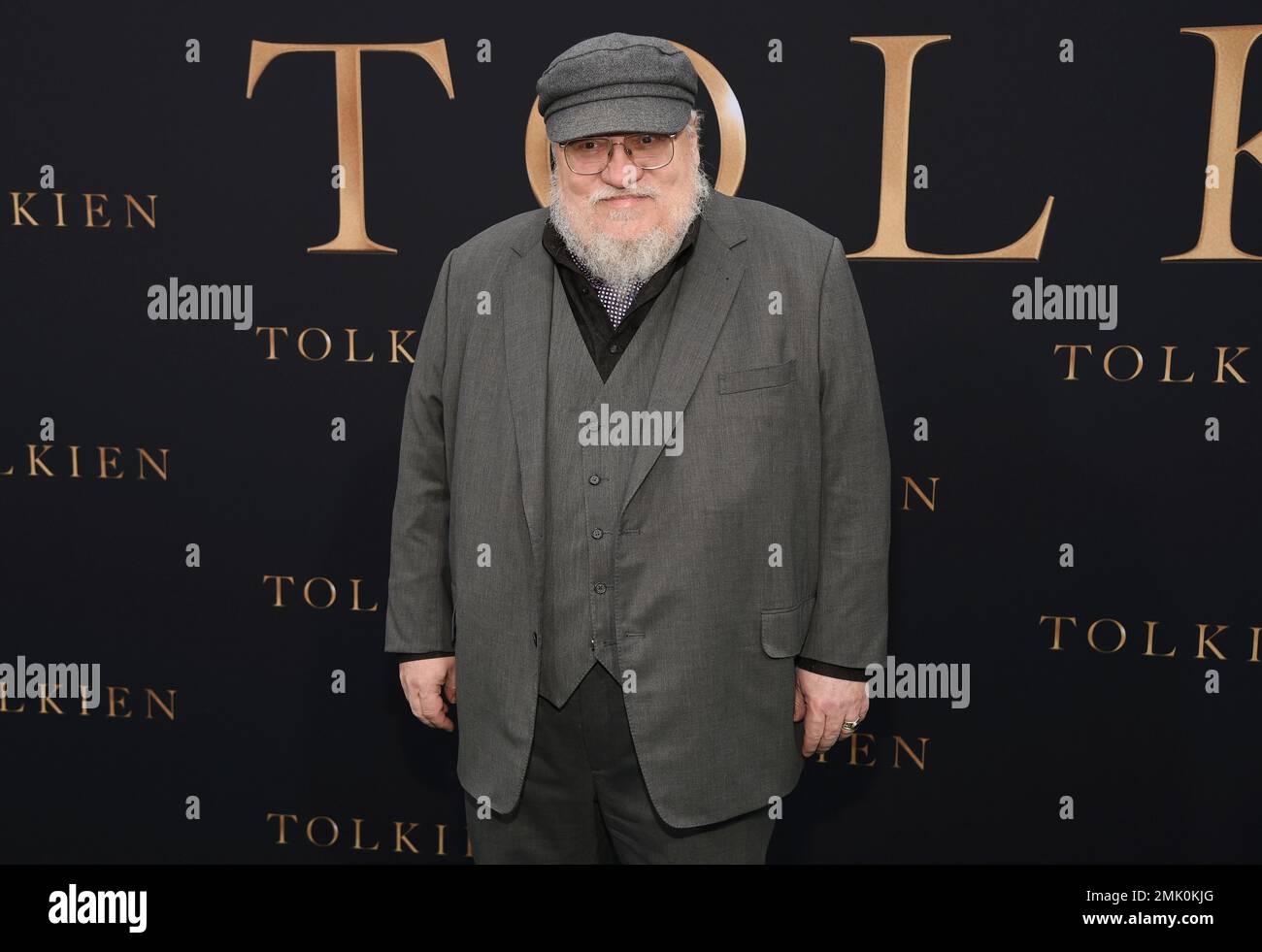Author George R.R. Martin poses at the premiere of the film "Tolkien ...
