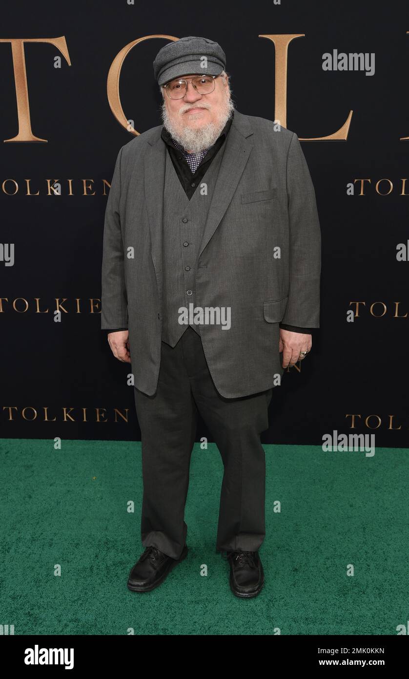 Author George R.R. Martin poses at the premiere of the film "Tolkien ...
