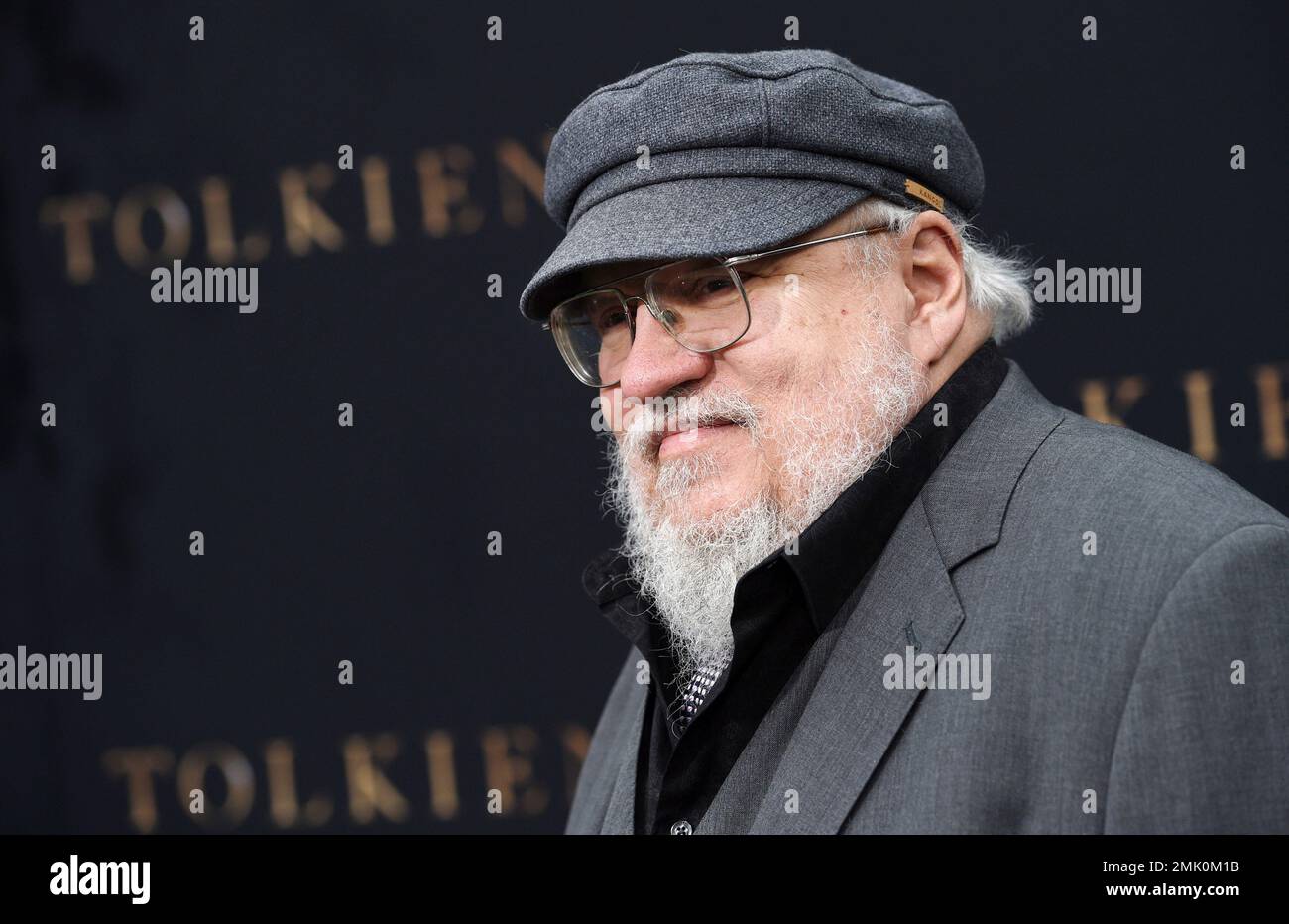 Author George R.R. Martin poses at the premiere of the film "Tolkien ...