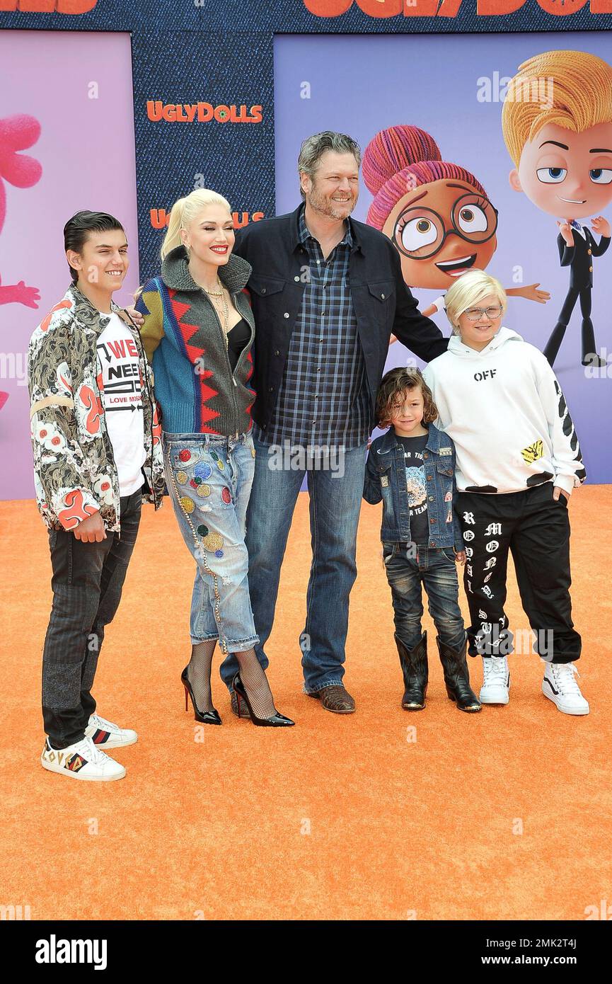 Kingston Rossdale, from left, Gwen Stefani, Blake Shelton, Apollo Bowie ...