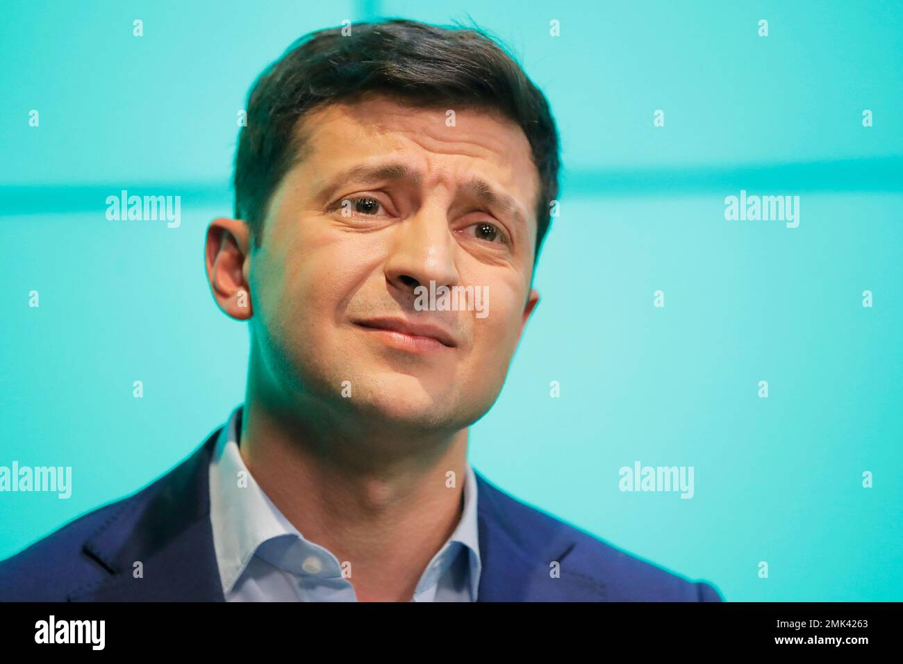 Ukrainian comedian and presidential candidate Volodymyr Zelenski speaks ...