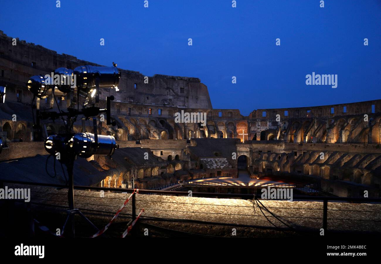 A view of the Colosseum prior to the start of the Via Crucis (Way of ...