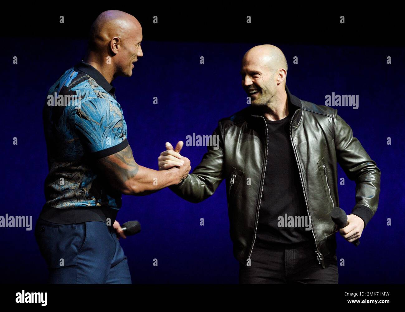 Jason Statham, right, a cast member in the upcoming film "Fast and Furious Presents: Hobbs ...