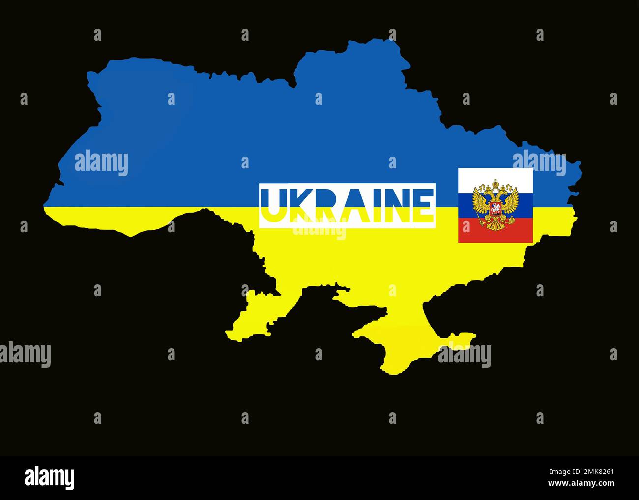 Darstellung der Grenze der Ukraine mit dem russischen Wappen ...