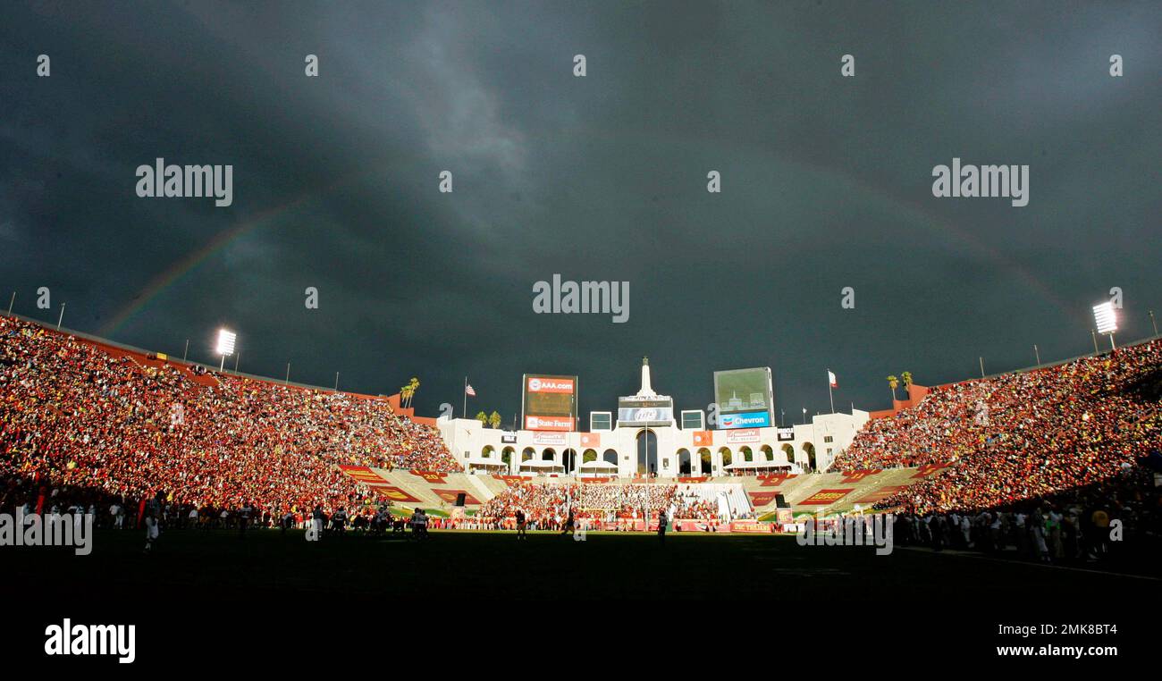 FILE - In this Sept. 22, 2007 file photo, a rainbow forms over the Los ...